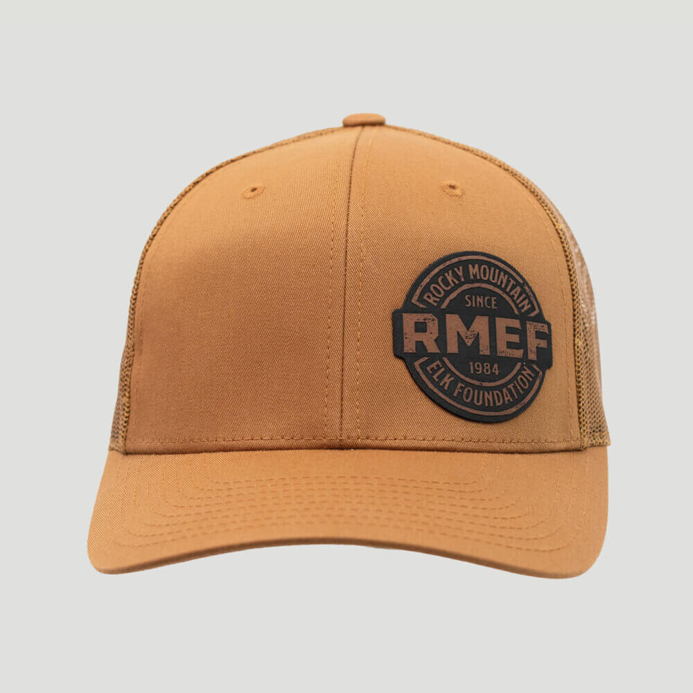 RMEF Caramel Structured Trucker Cap | Shop | Rocky Mountain Elk Foundation
